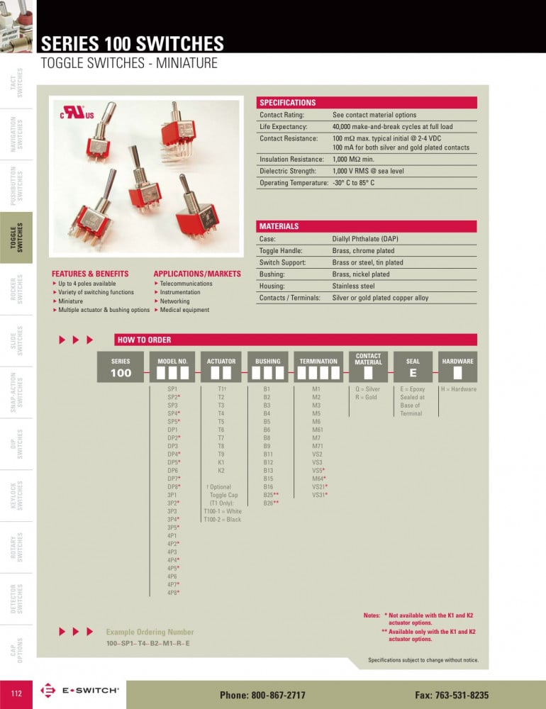 E-Switch Series 100 datasheet page 1