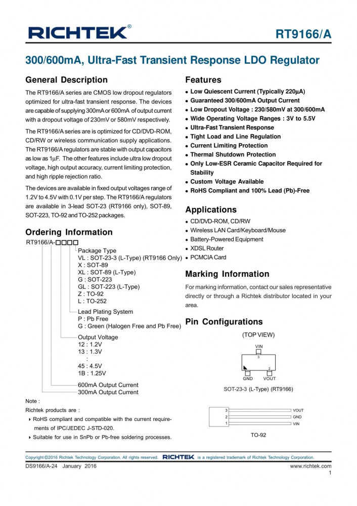 RT9166 datasheet page 1