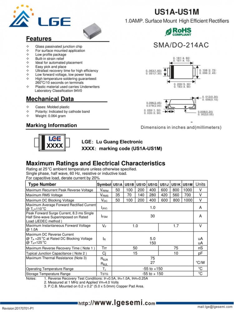 LGE US1K datasheet page 1