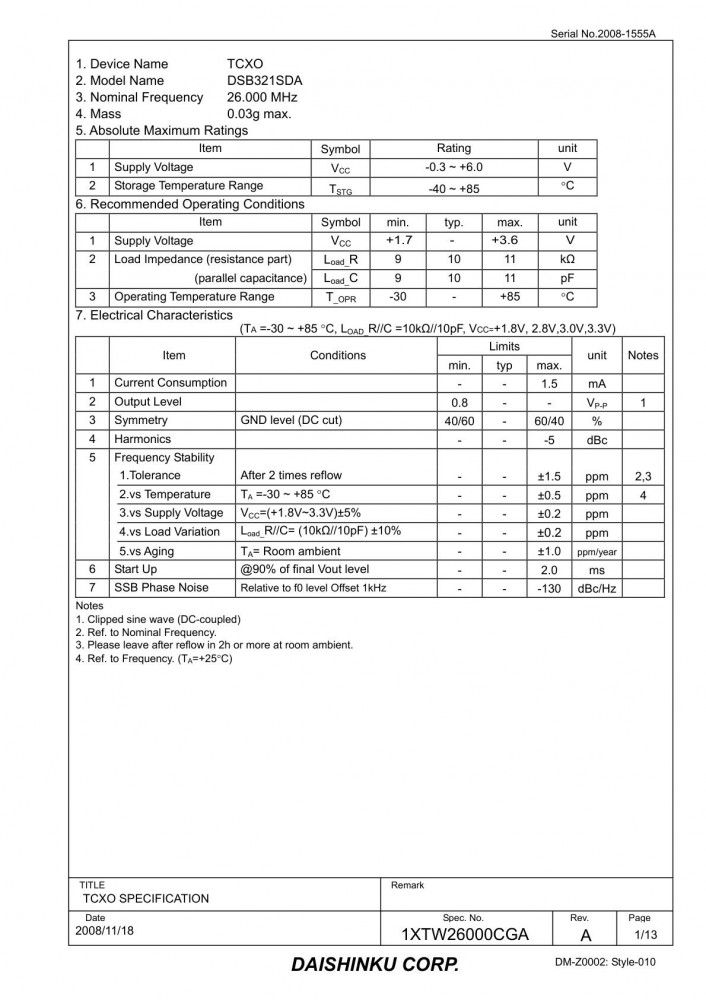 KDS 1XTW26000CGA specification page 2