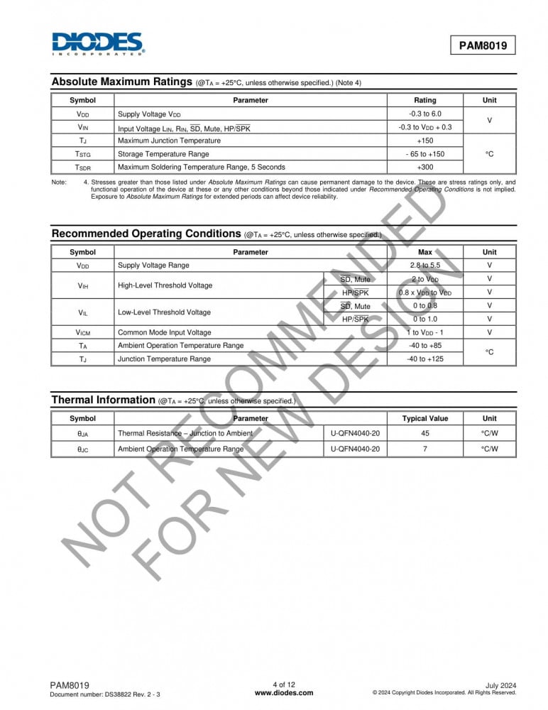 PAM8019KGR datasheet page 4