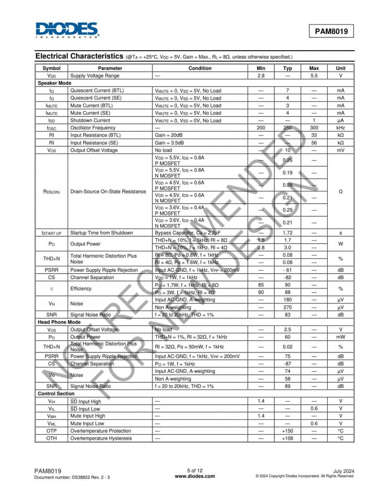 PAM8019KGR datasheet page 5