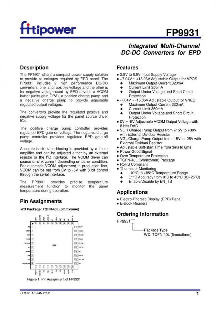 FP9931WD datasheet page 1