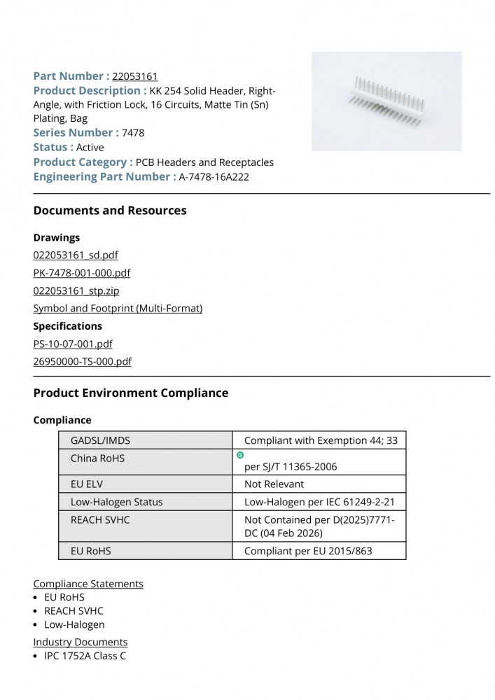 MOLEX 22053161 technical document preview, page 1