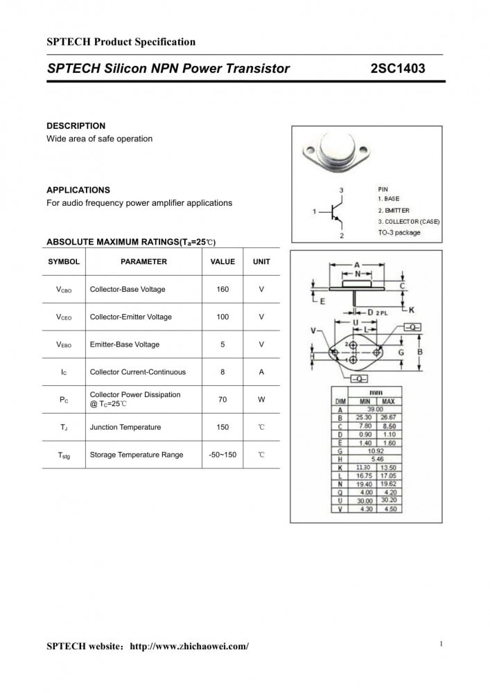2SC1403 SPTECH datasheet page 1