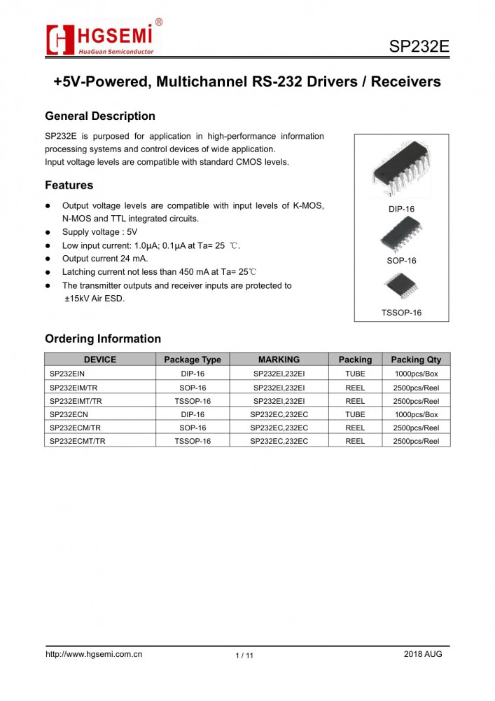 SP232EIM/TR datasheet page 1