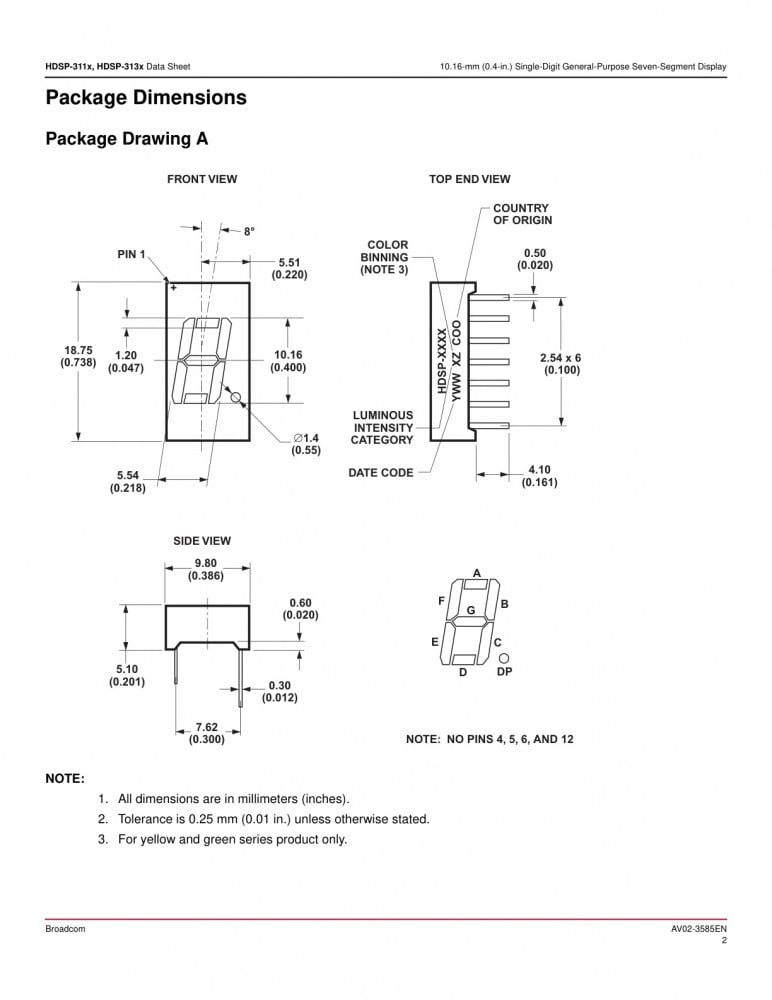 HDSP-311x and HDSP-313x datasheet page 2