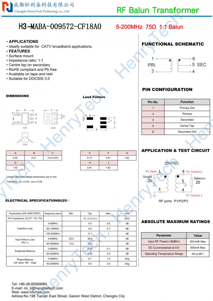 HenryTech H3-MABA-009572-CF18A0 technical document page 1