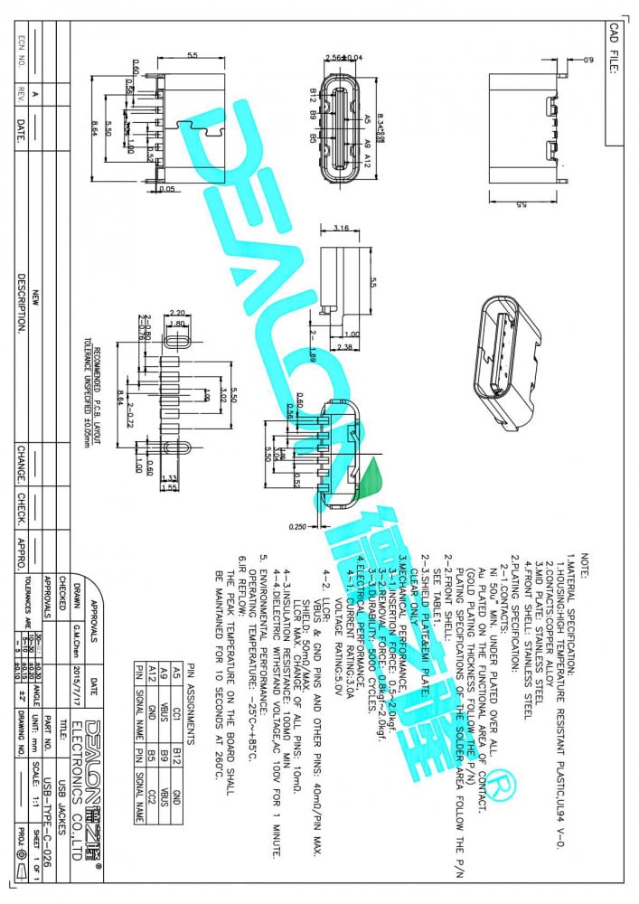 DEALON USB-TYPE-C-026 technical drawing page