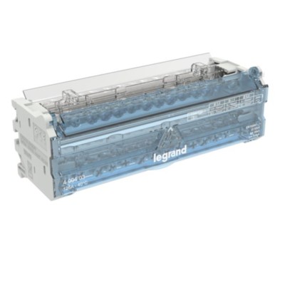 Modular distribution block with staggered bars 100 A - 7 connections per busbar - 4 modules