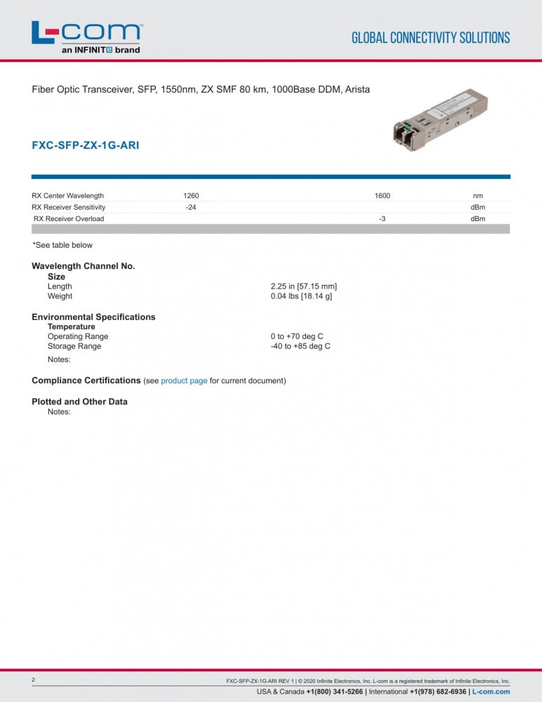 FXC-SFP-ZX-1G-ARI datasheet page 2