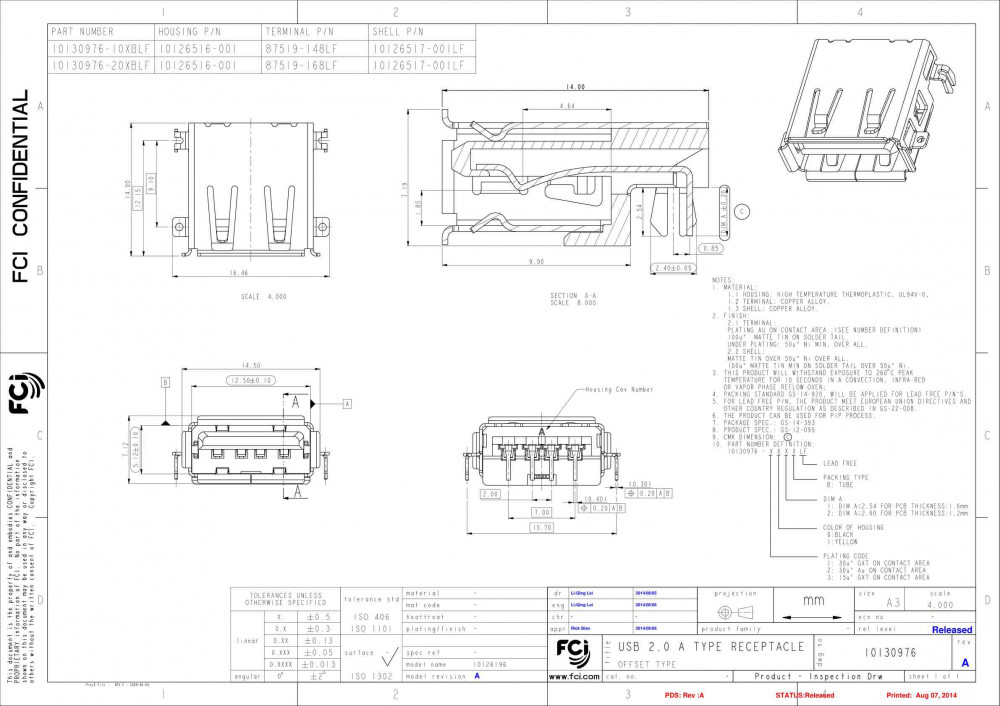 Amphenol 10130976 series technical document preview