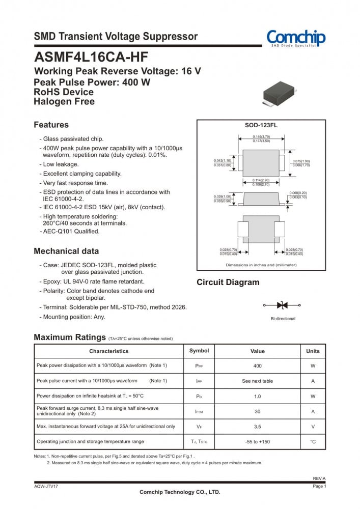 ASMF4L16CA-HF datasheet page 1