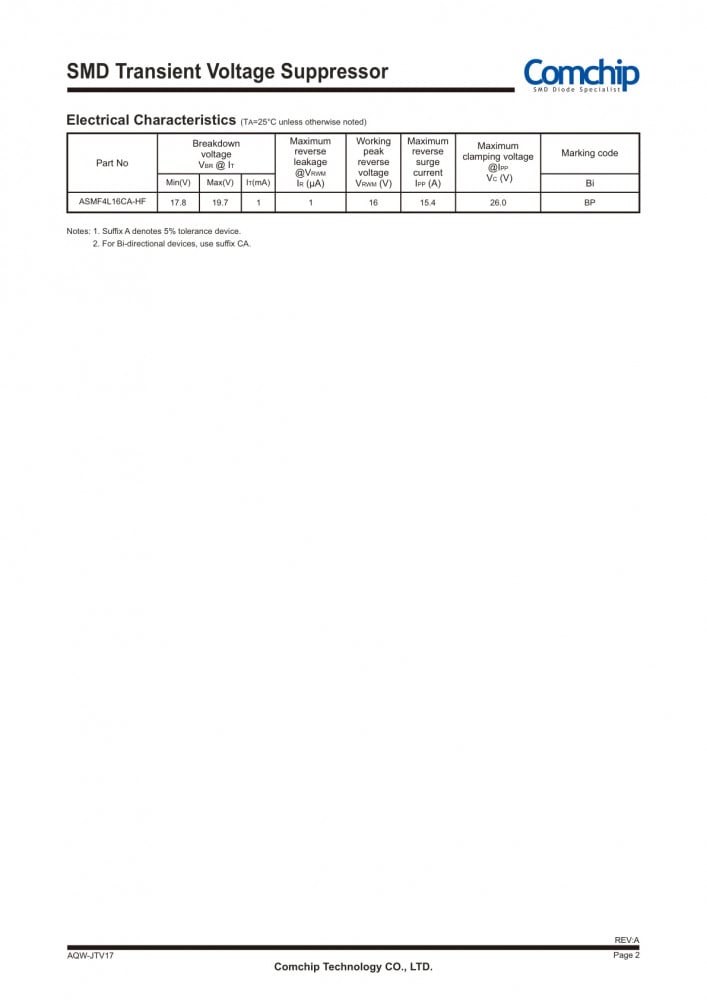 ASMF4L16CA-HF datasheet page 2