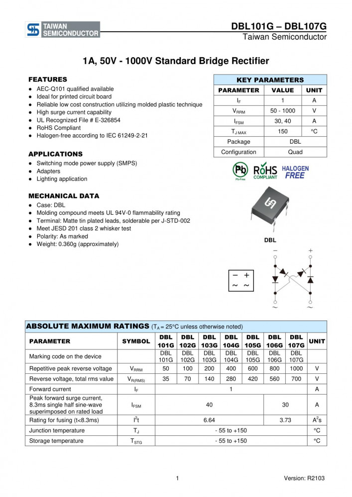 DBL102G datasheet page 1