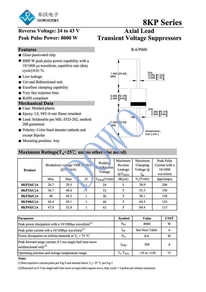 DOWO 8KP33A technical datasheet preview