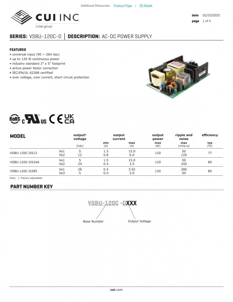 VSBU-120C-D524A datasheet page 1