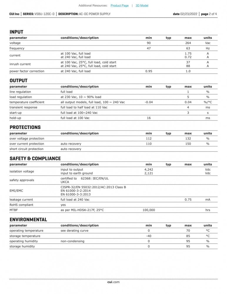 VSBU-120C-D524A datasheet page 2