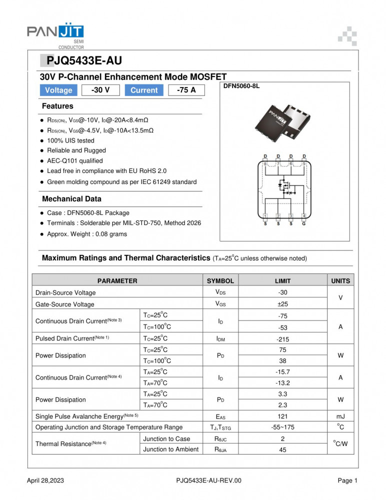 PJQ5433E-AU datasheet page 1