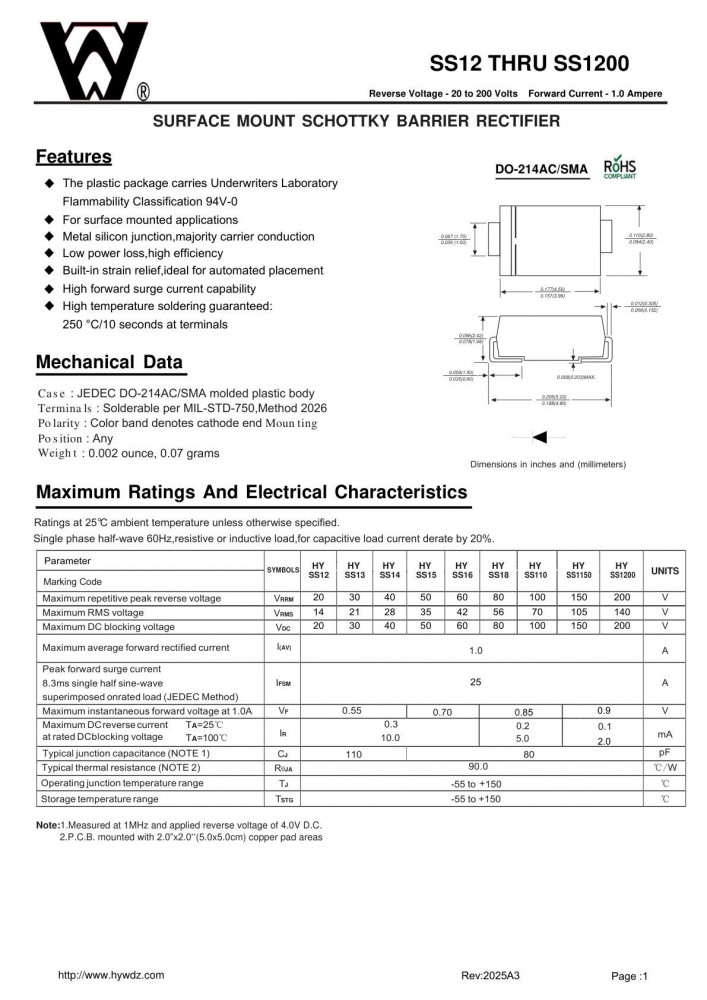 SS14 datasheet page 1