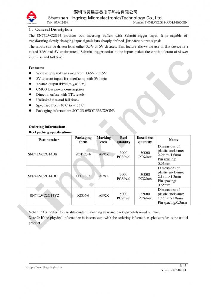 SN74LVC2G14 datasheet page 3