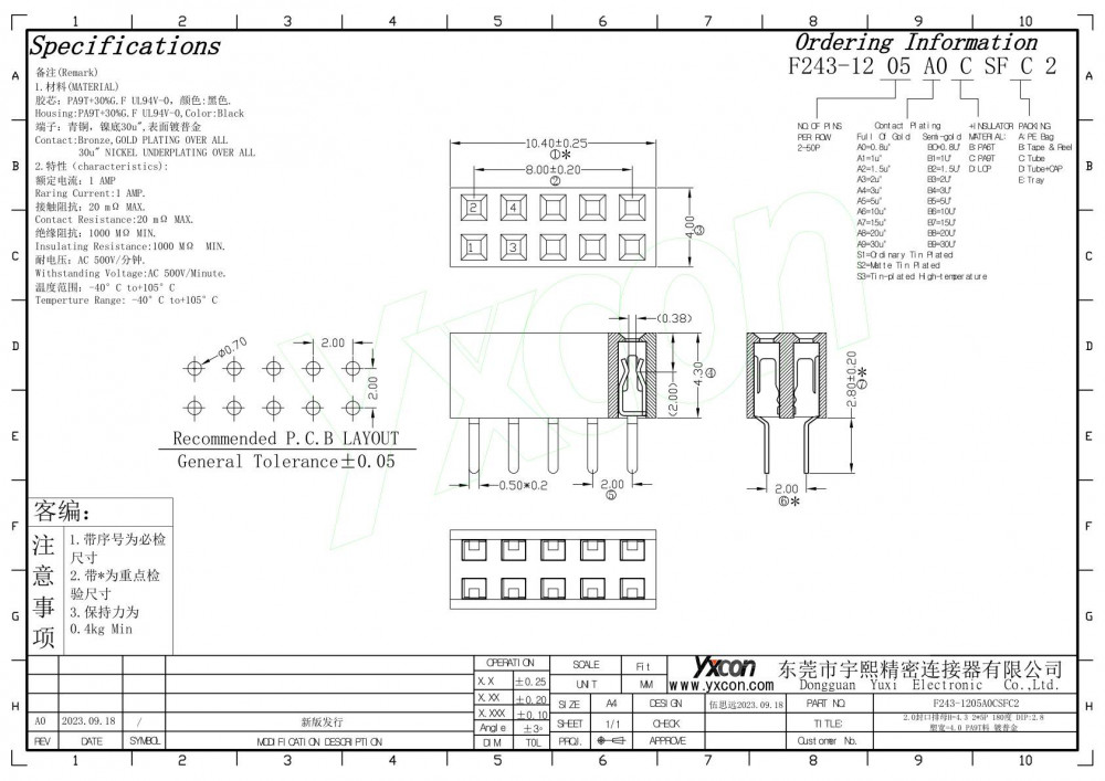 Yxcon F243-1205A0CSFC2 technical document preview