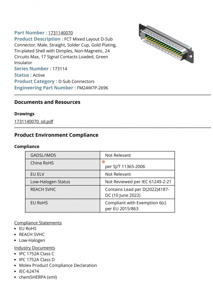 MOLEX 1731140070 drawing, page 1