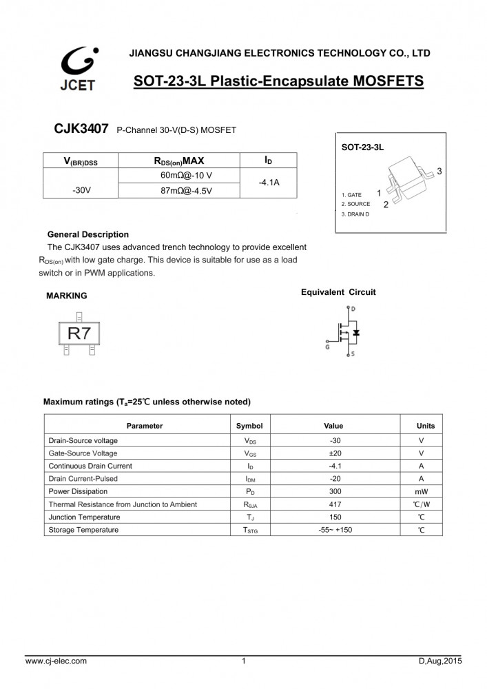 CJK3407 datasheet page 1