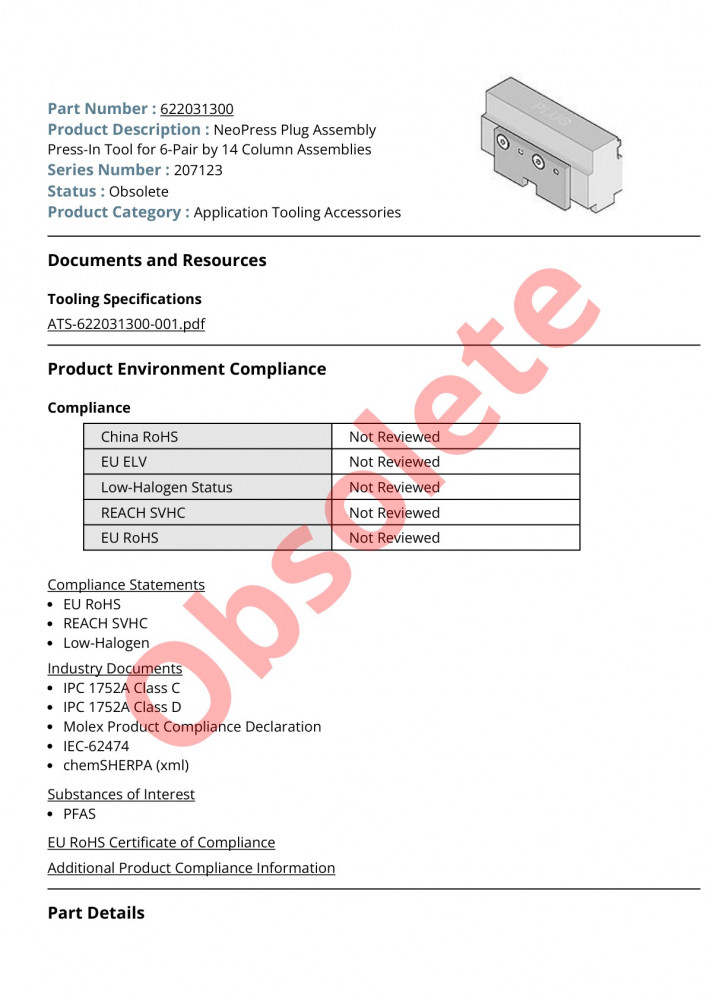 MOLEX 622031300 tooling document page 1