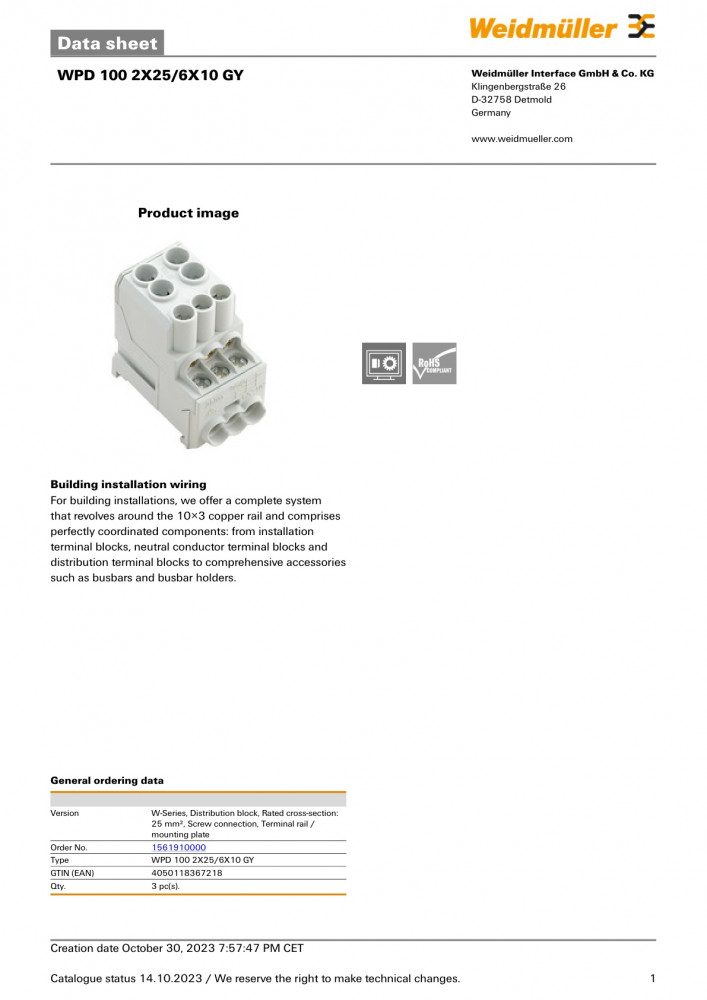 WEIDMULLER WPD 100 technical document page 1