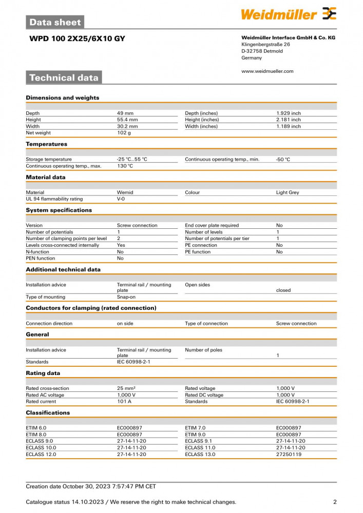 WEIDMULLER WPD 100 technical document page 2