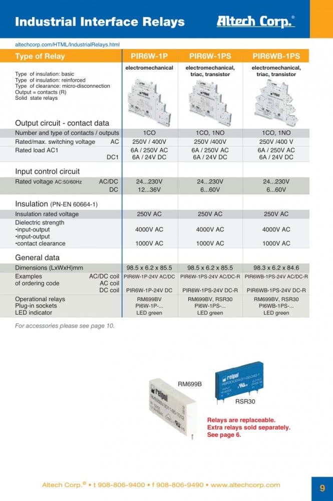 Altech industrial relay documentation page 9