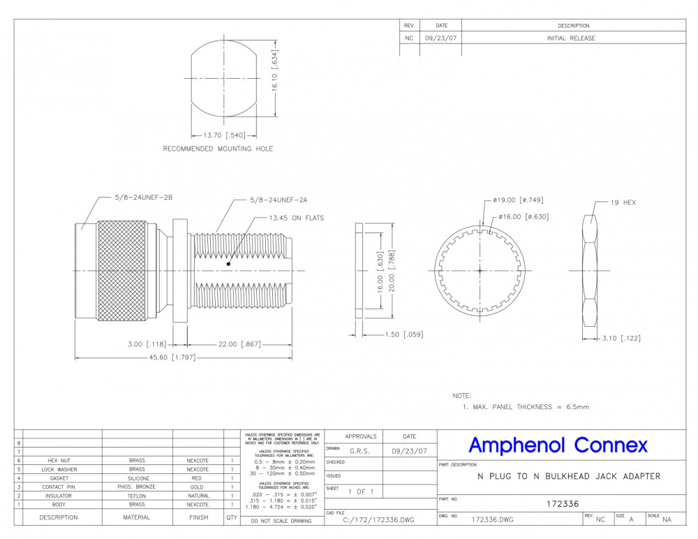 Amphenol 172336 mechanical drawing