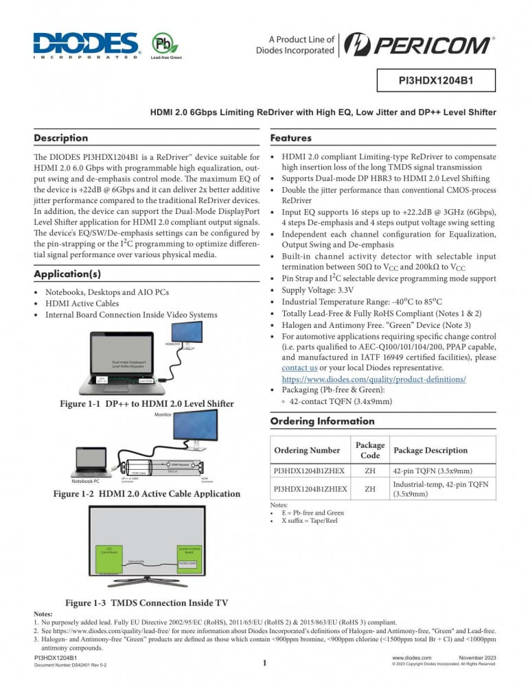 PI3HDX1204B1ZHIEX datasheet page 1