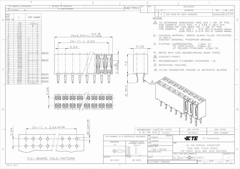 TE Connectivity 215307 series technical drawing