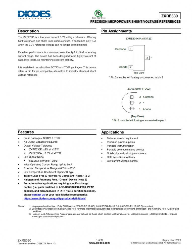 ZXRE330ASA-7 datasheet page 1