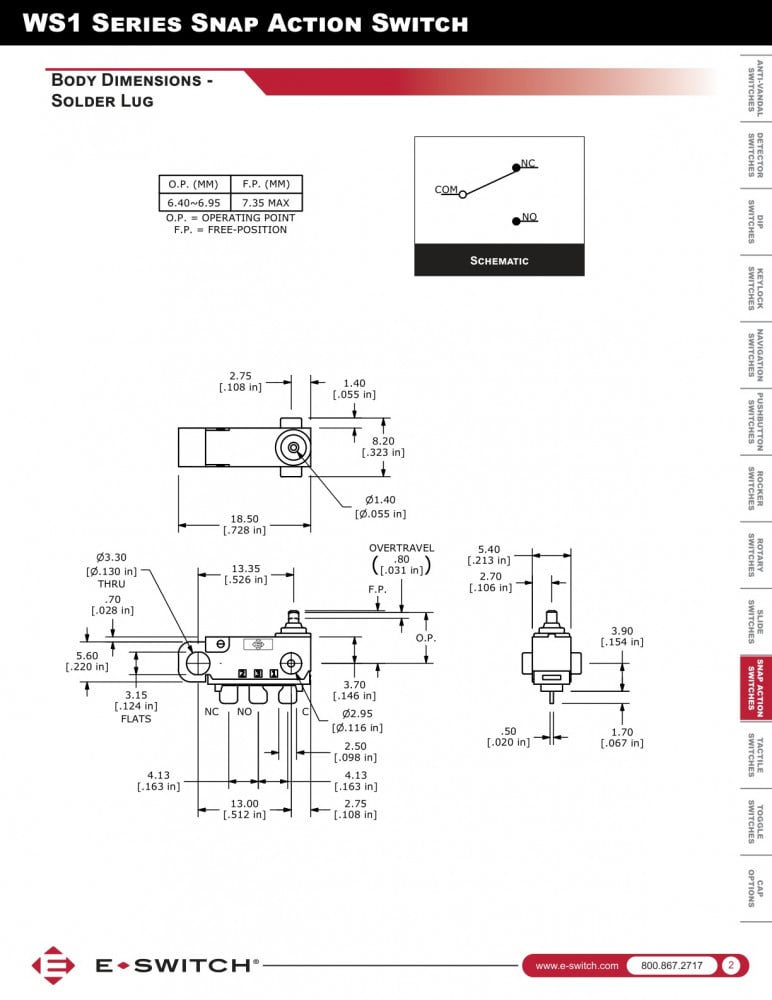 E-Switch WS1 Series documentation page 2