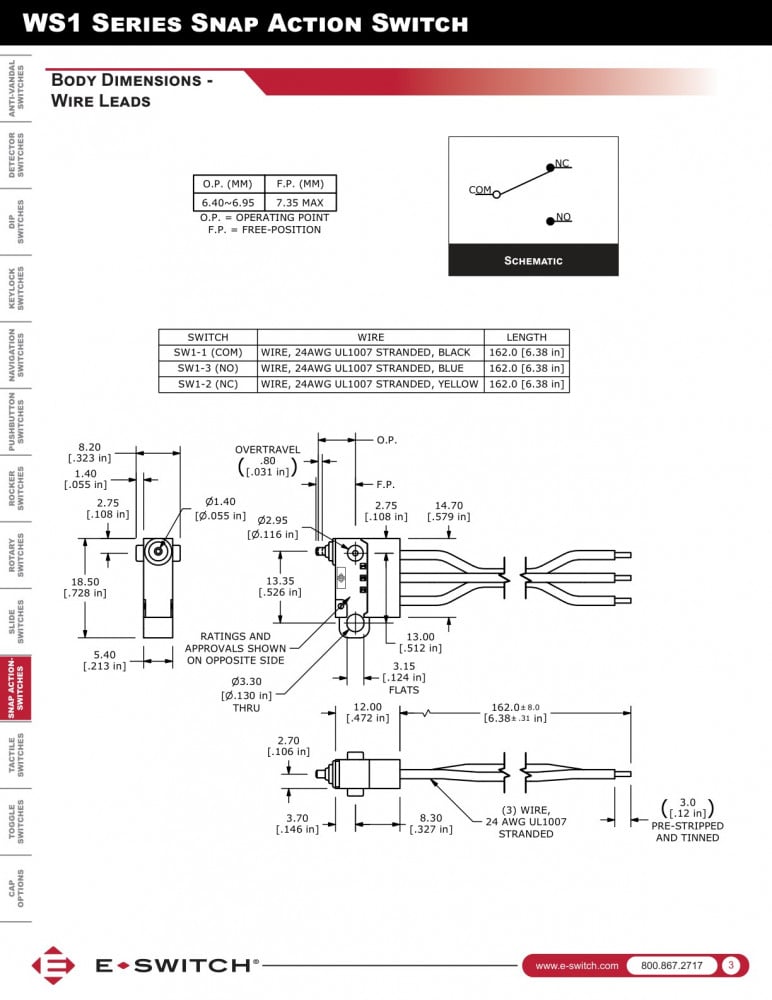 E-Switch WS1 Series documentation page 3