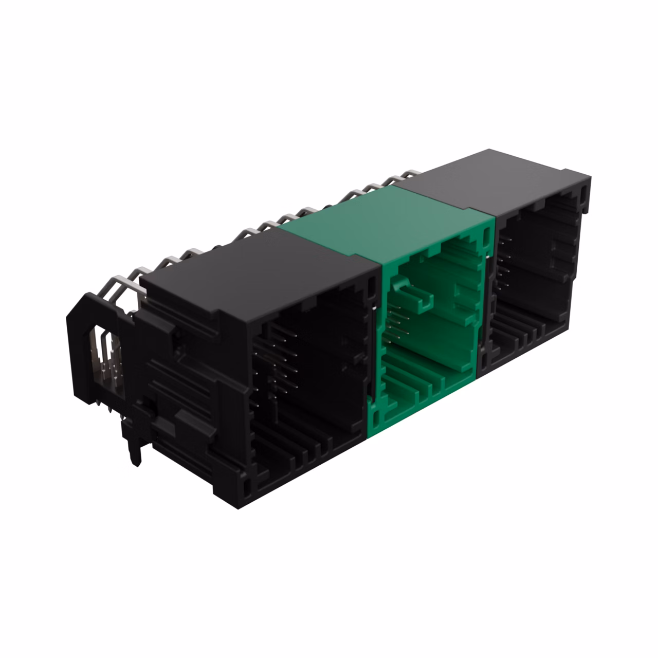 stAK50h 3 Bay Right-Angle Hybrid Header, 92 Circuits, Bay 1: 32 Circuits/Key 1/Black; Bay 2: 28 Circuits/Key 2/Green; Bay 3: 32 Circuits/Key 3/Dark Gray; Tray for sale