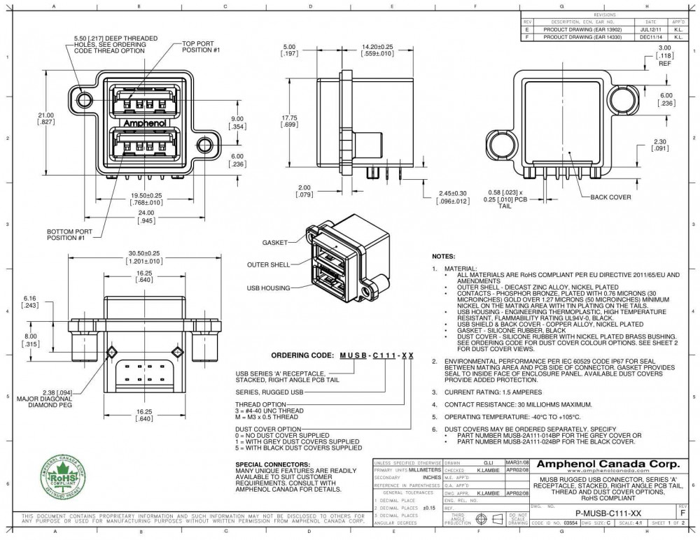 Amphenol MUSB-C111-30 product drawing page 1