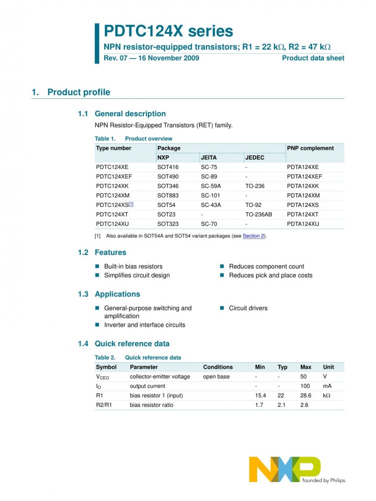 PDTC124XT datasheet page 2