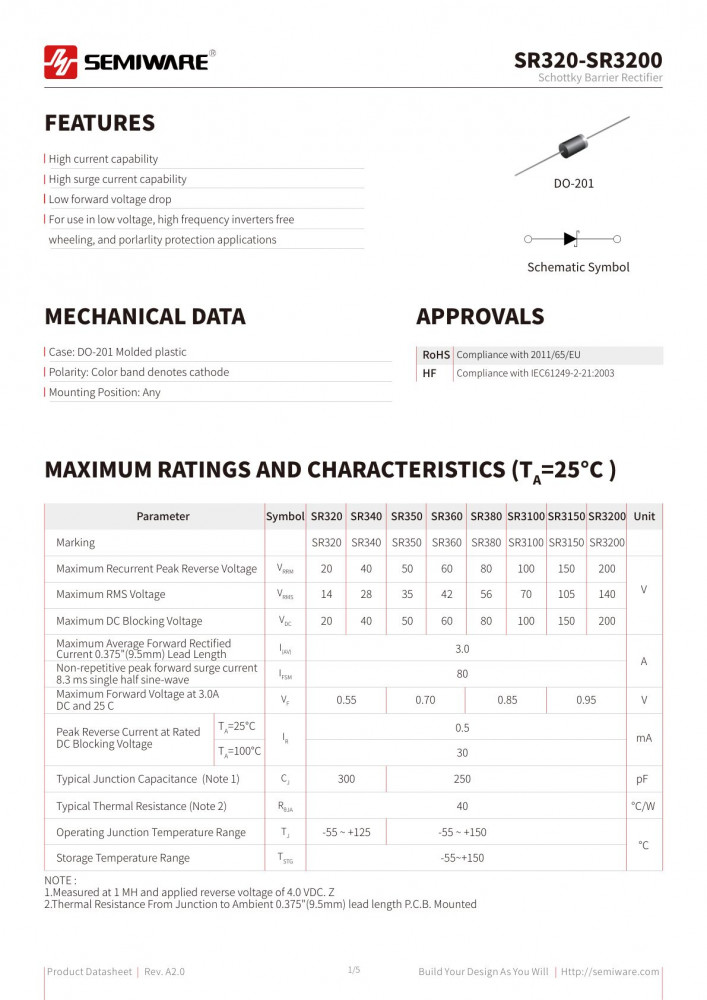 SEMIWARE SR340 datasheet page 1