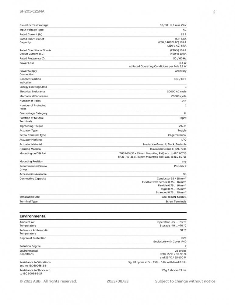 SH201-C25NA technical document page 2