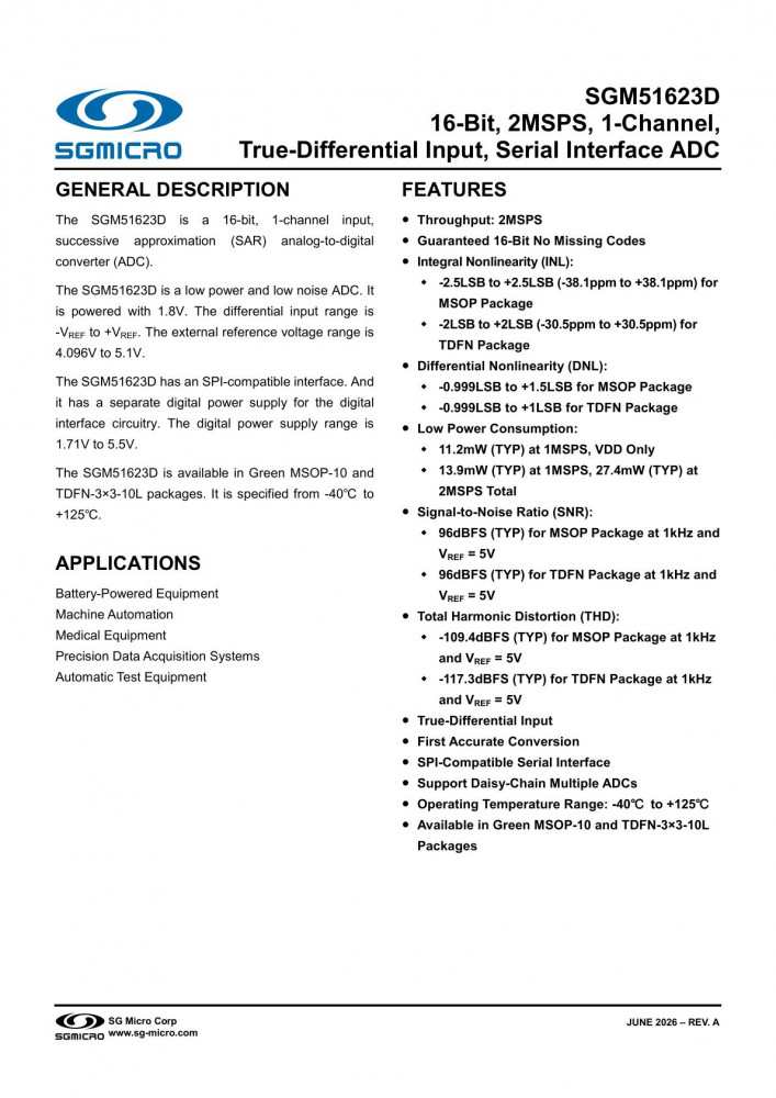 SGM51623D datasheet page 1