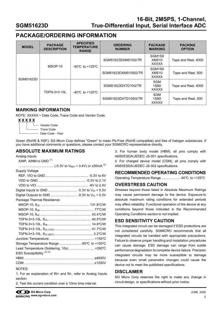 SGM51623D datasheet page 2