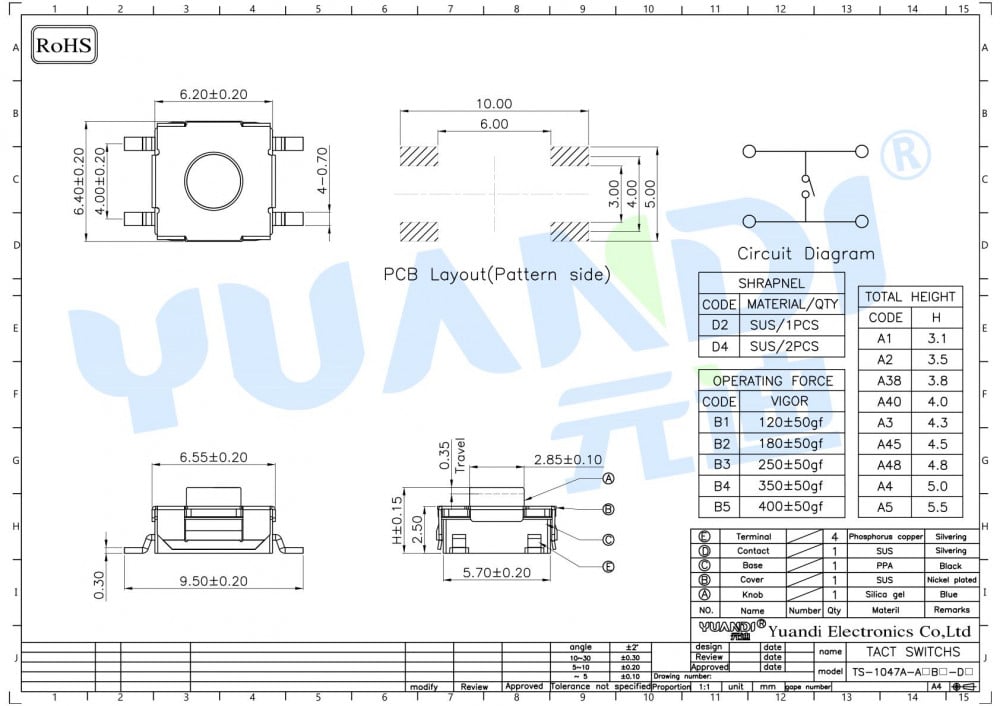 YUANDI TS-1047A-A5B3-D2 technical drawing
