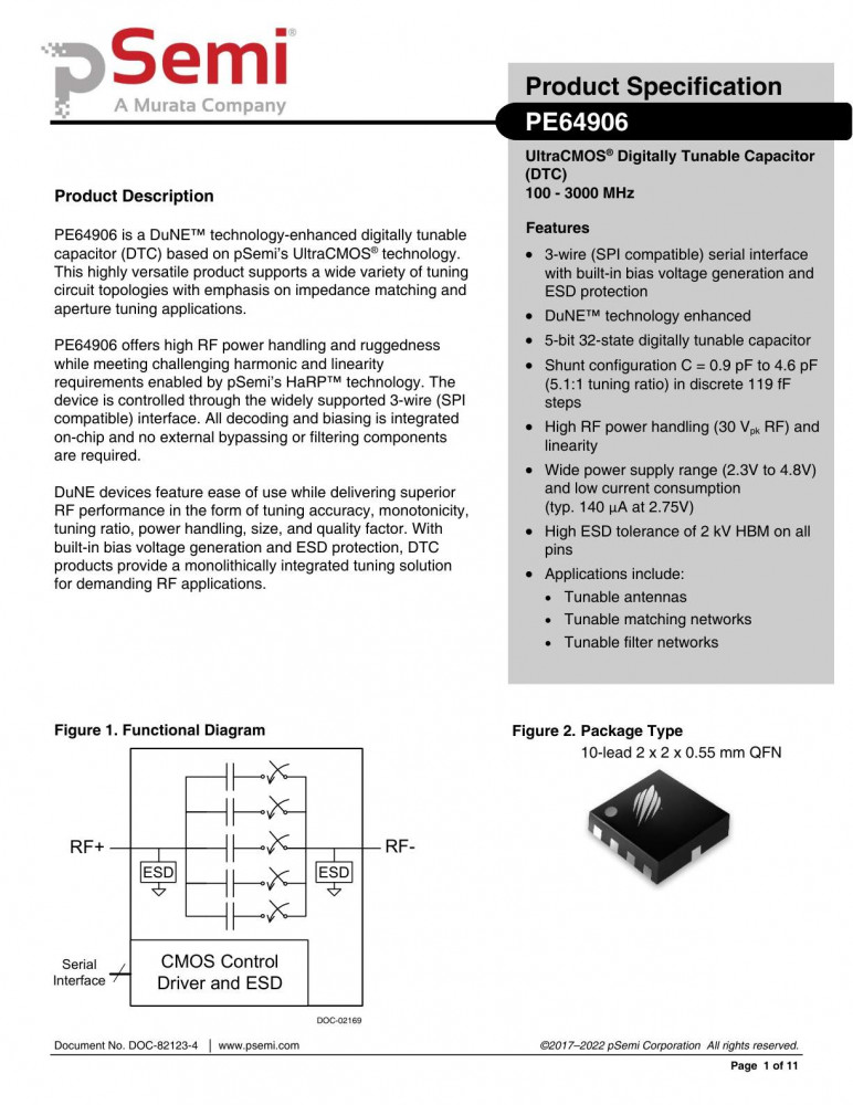 PE64906B-Z datasheet page 1