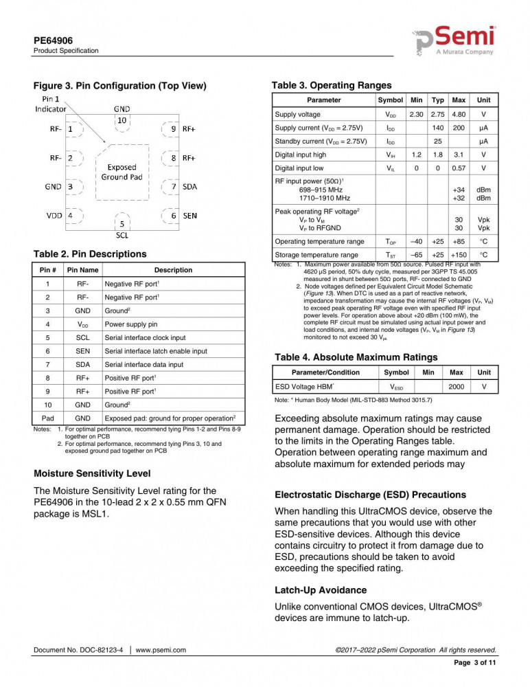 PE64906B-Z datasheet page 3