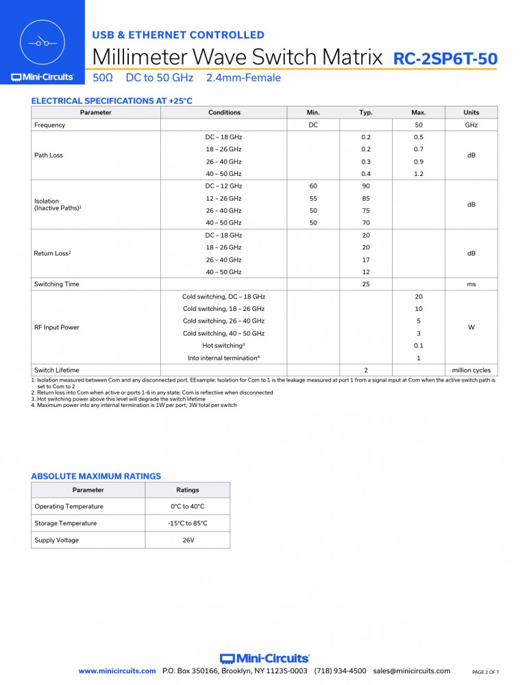 RC-2SP6T-50 product documentation page 2