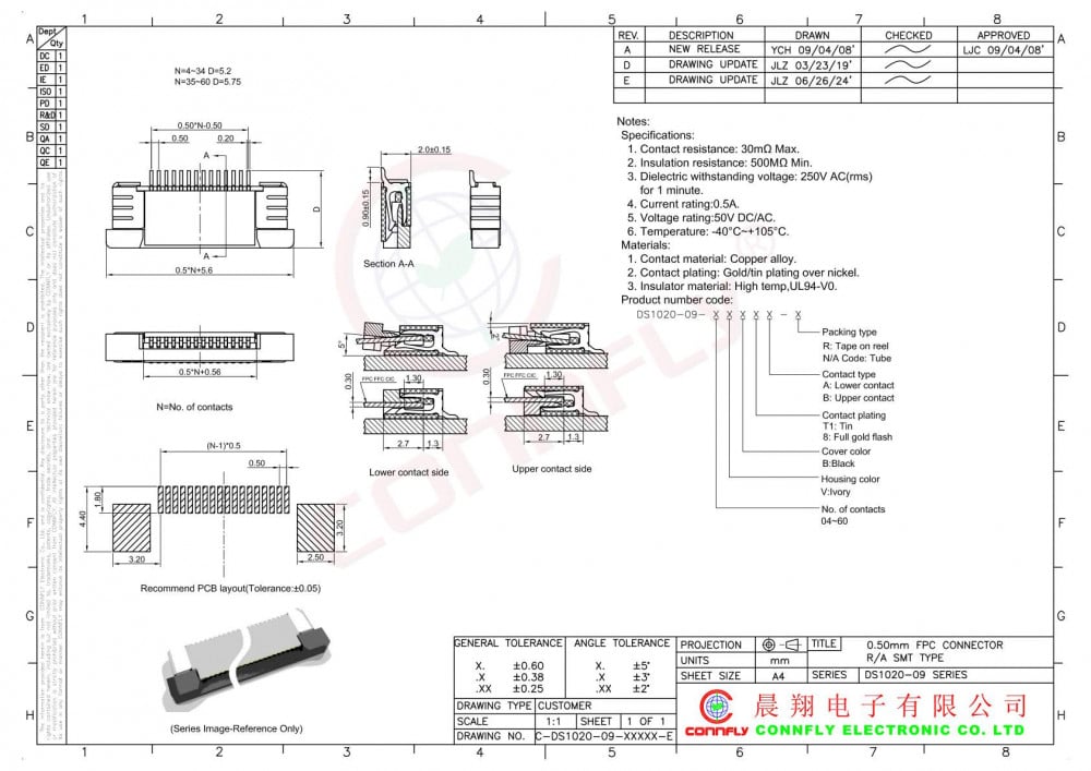 CONNFLY Elec DS1020-09-15VBT1B technical document page
